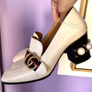 Gucci | Shoes | Gucci Payton Ivory White Gg Logo Faux Pearls Shoes ...